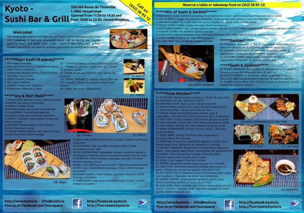 Takeaway menu | Restaurant Kyoto - Sushi Bar & Grill